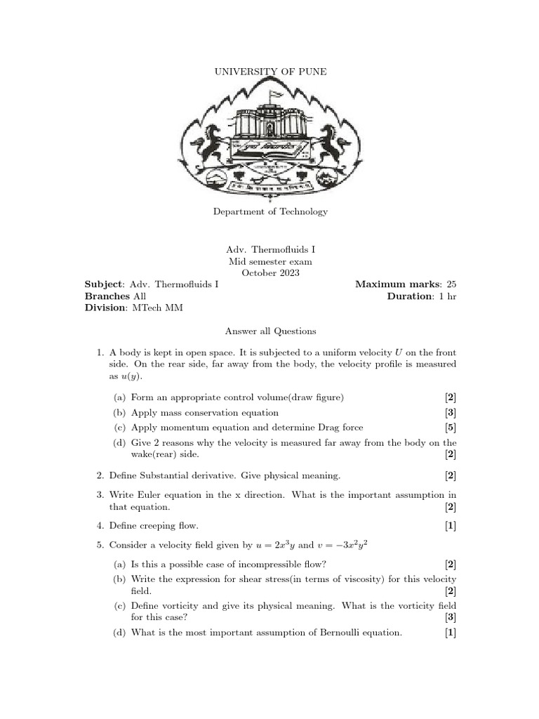 Thermofluids Midsem Oct23 | PDF