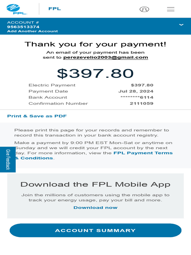 FPL Account Payment Confirmation | PDF | Finance & Money Management