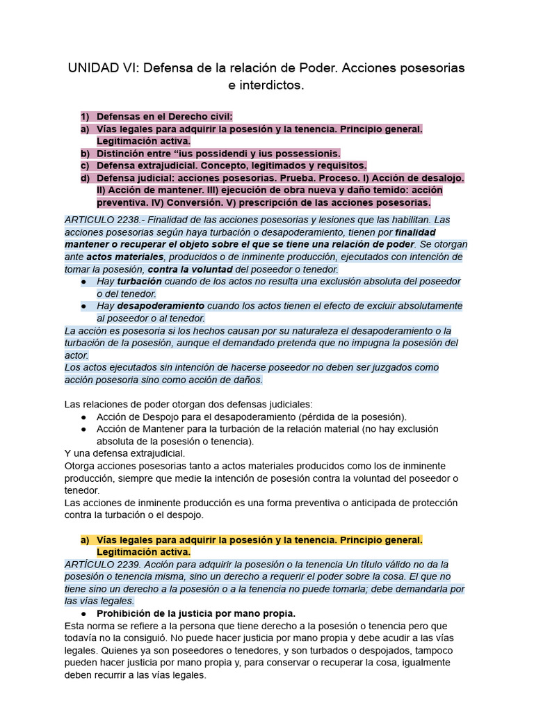Unidad 6 - Defensa de La Relación de Poder | PDF | Posesión (Ley ...