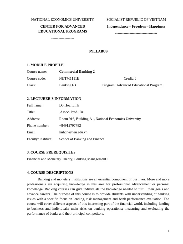 Syllabus Aug 2023-NHTM 2 | PDF | Banks | Loans