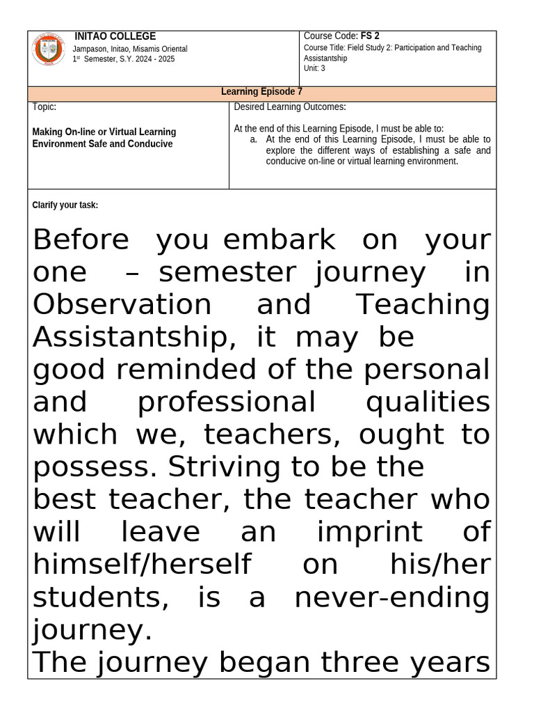 FS2-Handouts-Learning-Episode-7-8 (1) | PDF | Teachers | Learning