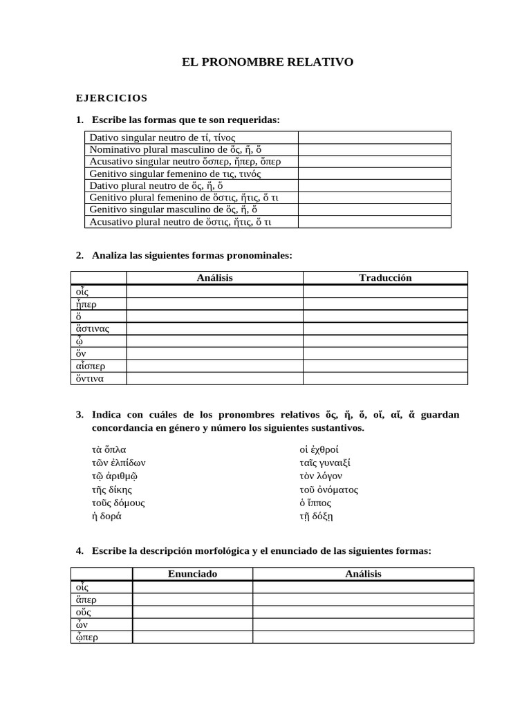 Ejercicios de Pronombres Relativos | PDF | Artes del Lenguaje y ...