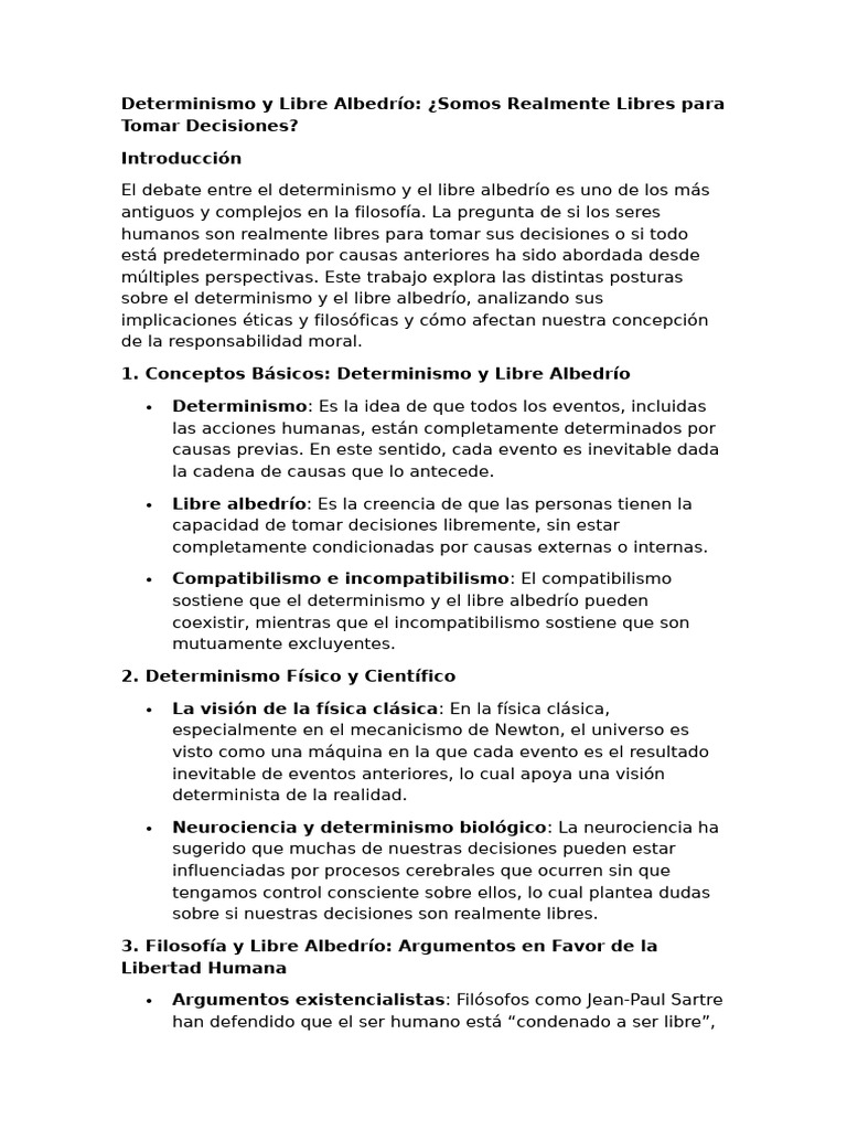 Determinismo y Libre Albedrío | PDF | Libre albedrío | Determinismo