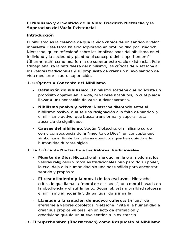 El Nihilismo y El Sentido de La Vida | PDF | Friedrich Nietzsche ...
