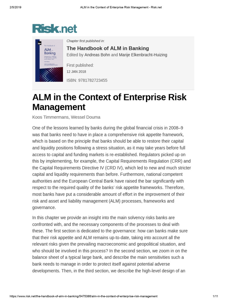 ALM in The Context of Enterprise Risk Management | PDF | Interest | Risk