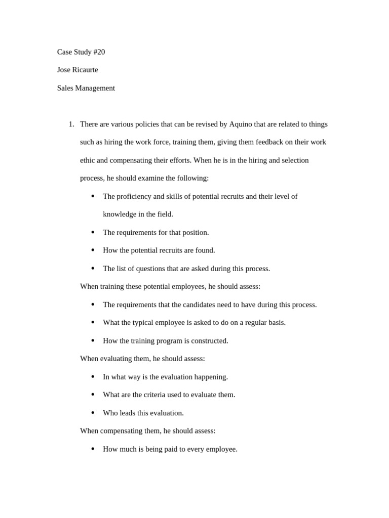 Case Study # 20 sales management | PDF | Employment | Cognition