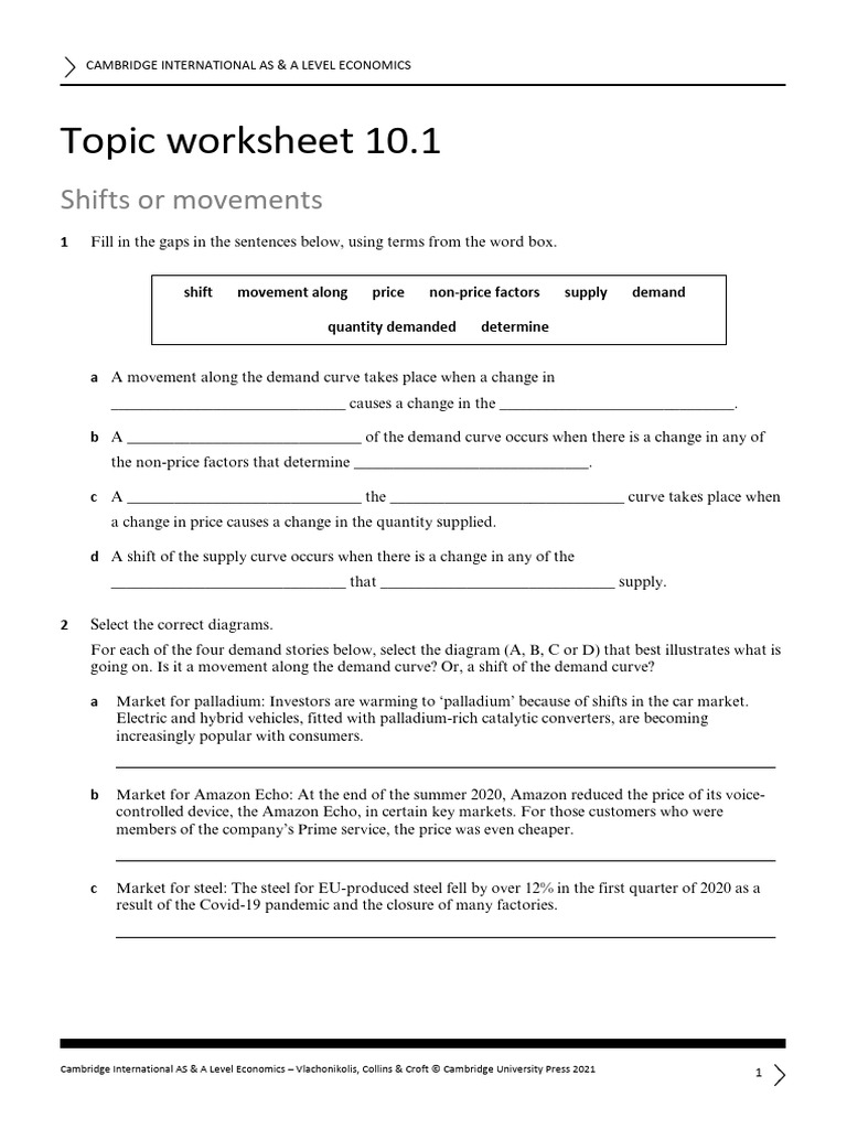ASAL Economics Topic Worksheet 10.1 | PDF | Demand | Demand Curve