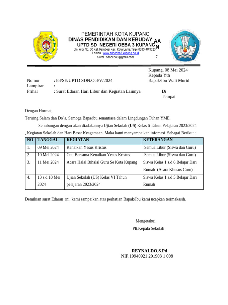 Surat Edaran Hari Libur | PDF