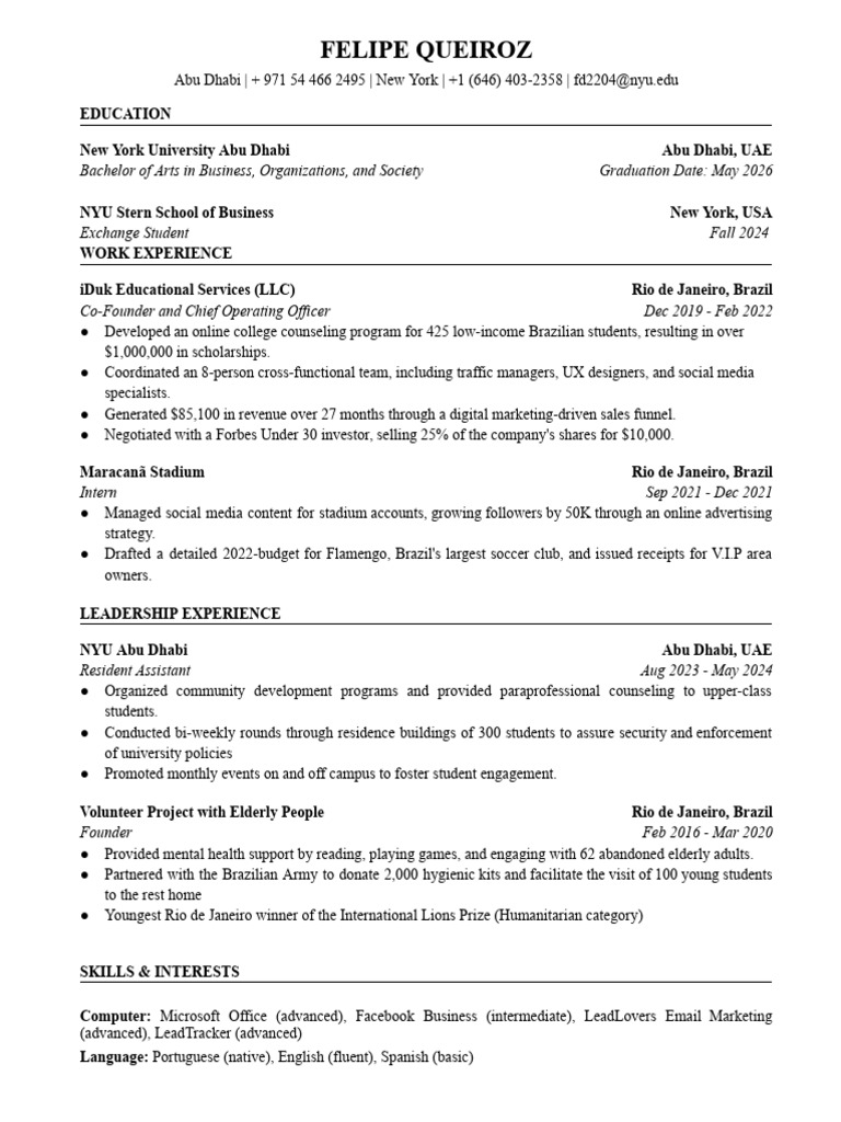 (UPDATED) Resumé - Felipe Queiroz | PDF | Brazil