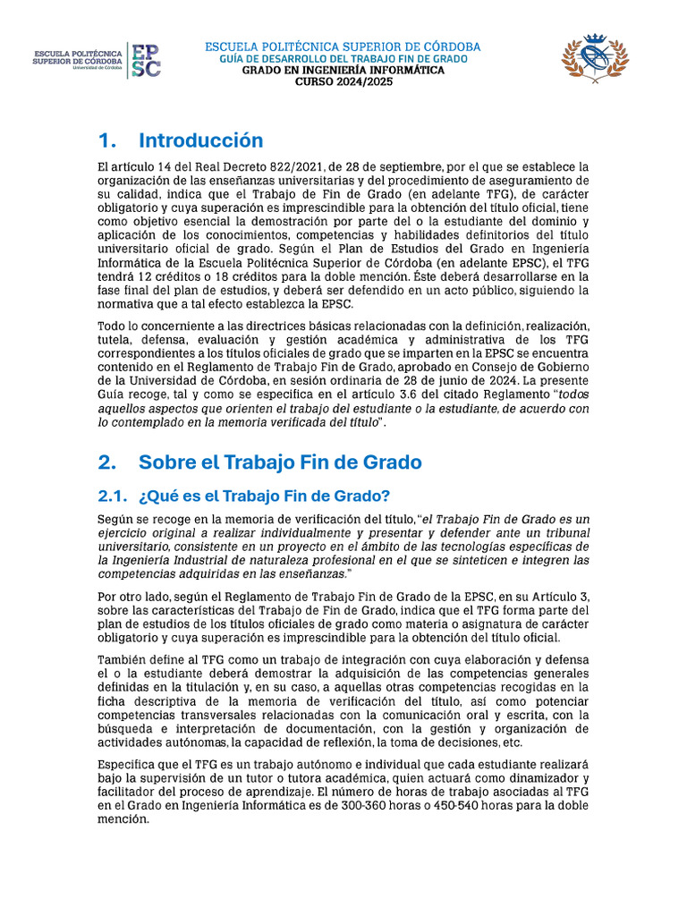 GuiaDesarrolloTFG GII - 2024 25 | PDF