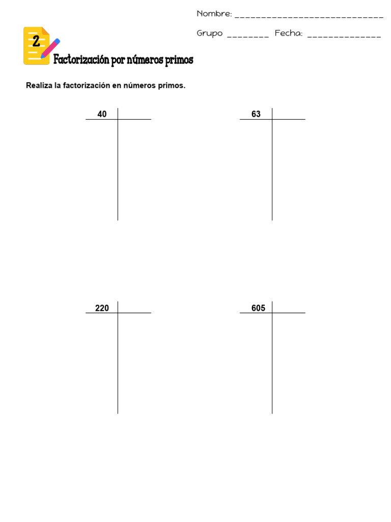 9o P2 Factorizacion Numeros Primos Pdf 9839