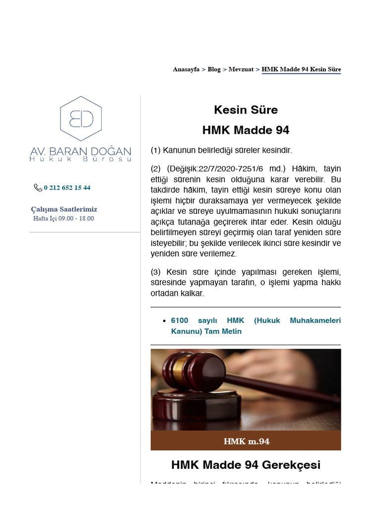 HMK Madde 94 Kesin Süre2 | PDF