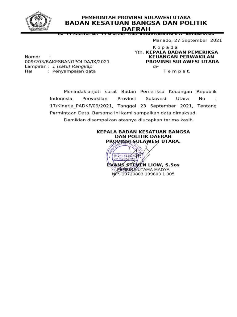 Surat Pengantar Surat BPK | PDF