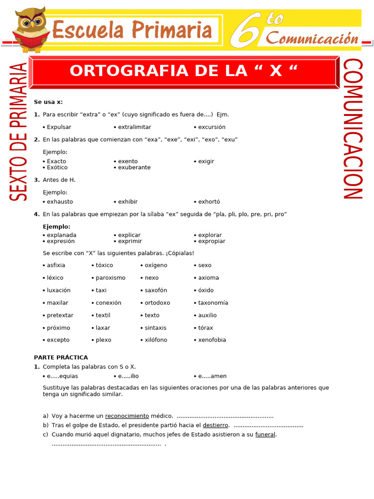 Uso de la X en Ortografía Primaria | PDF | Lingüística