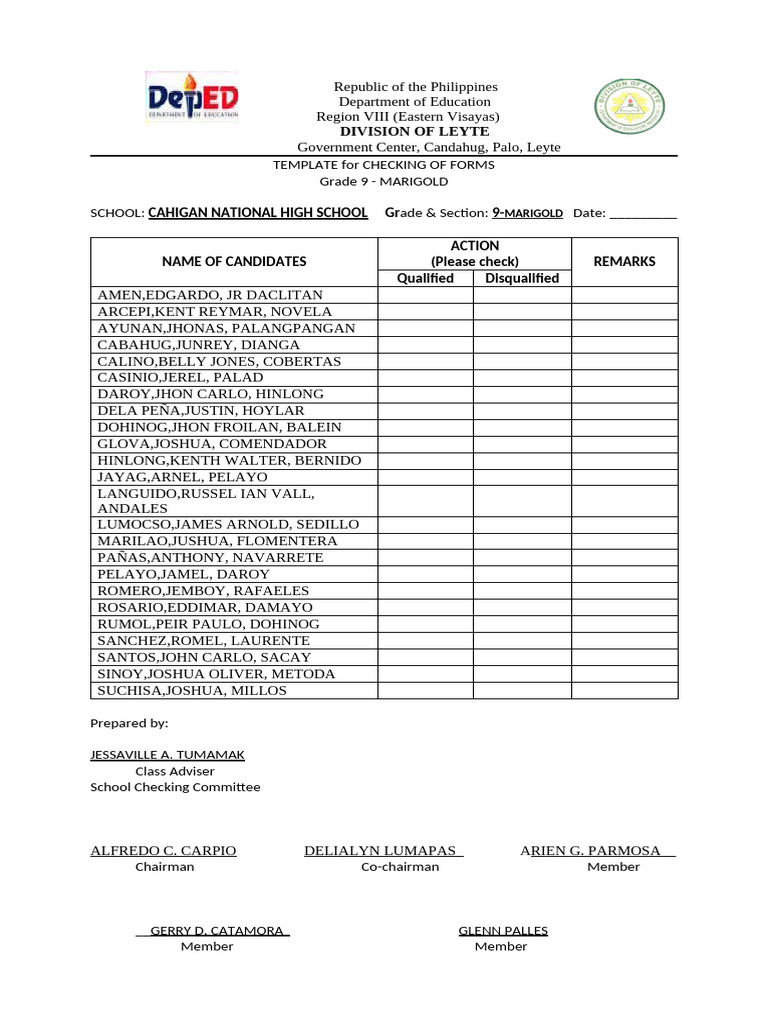 Template For Checking of Formsfinal | PDF | Wellness