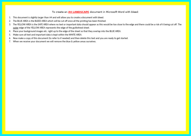 A4 Landscape Template For Word With Bleed | PDF