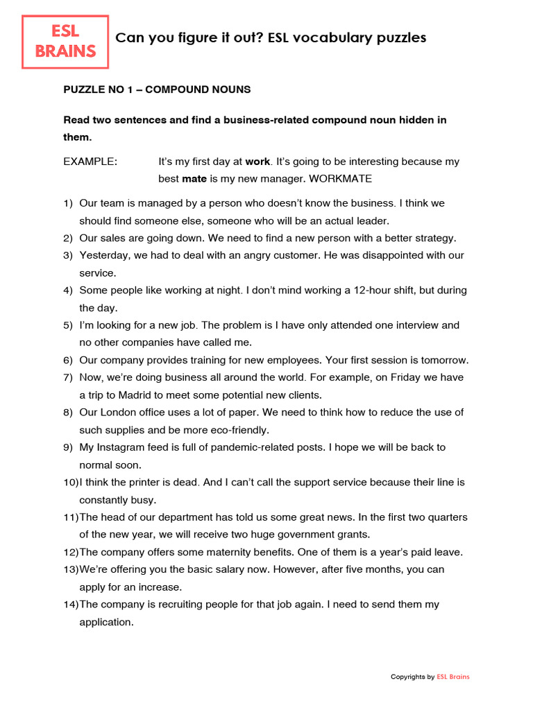 Can You Figure It Out - ESL Vocabulary Puzzles | PDF