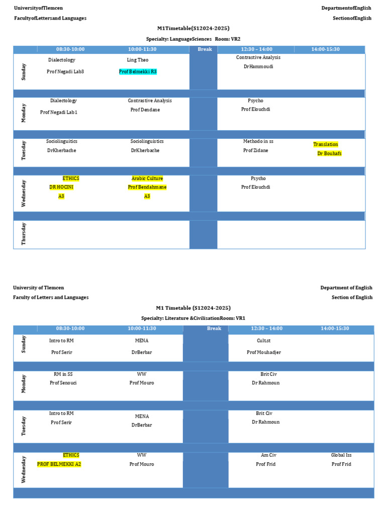 M1 English Timetable 2024-2025 | PDF | Sociolinguistics | Human Communication