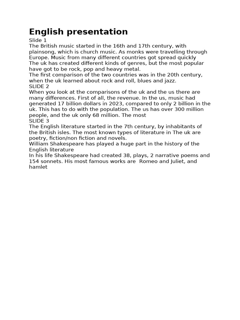 Engels Presentatie | PDF