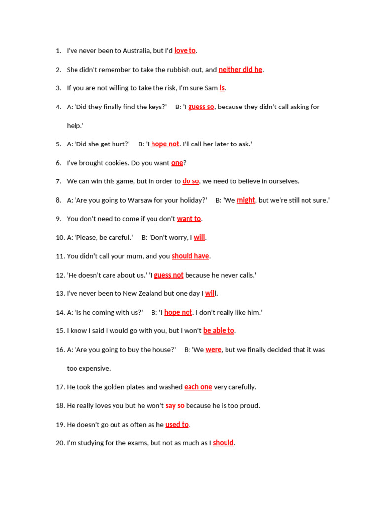 Ellipsis and Substitution Exercises | PDF