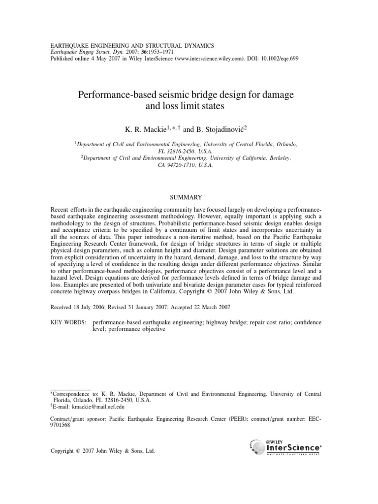 Earthq Engng Struct Dyn - 2007 - Mackie - Performance Based Seismic ...