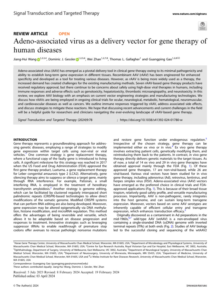 Adeno-Associated Virus As A Delivery Vector For Gene Therapy of Human ...