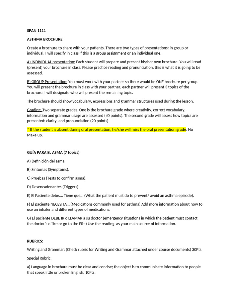 SPAN 1111 Asma Brochure | PDF | Foreign Language Studies