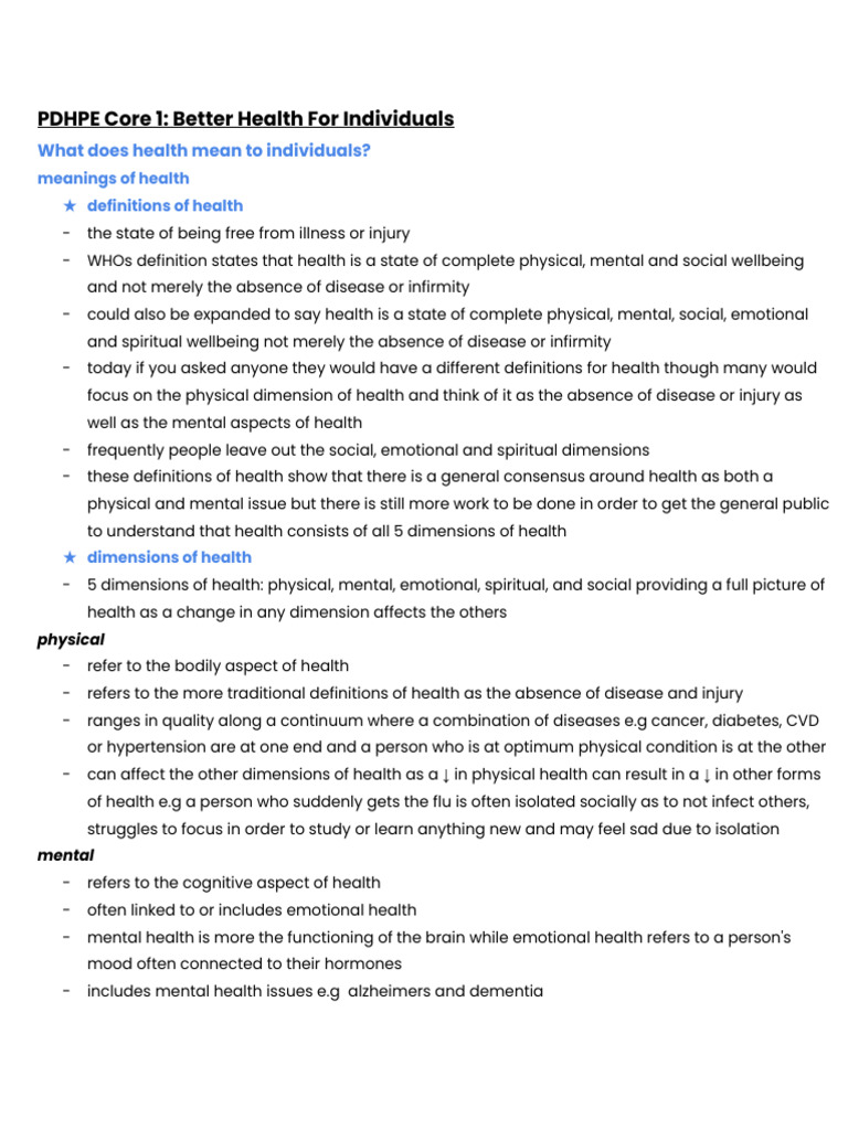 Pdhpe Prelim Core 1 Better Health For Individuals | PDF | Mental Health ...