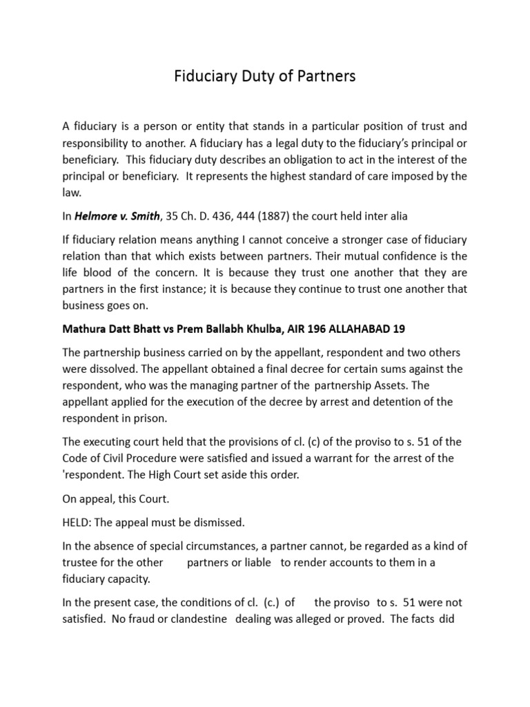 Fiduciary Duty of Partners | PDF | Fiduciary | Common Law