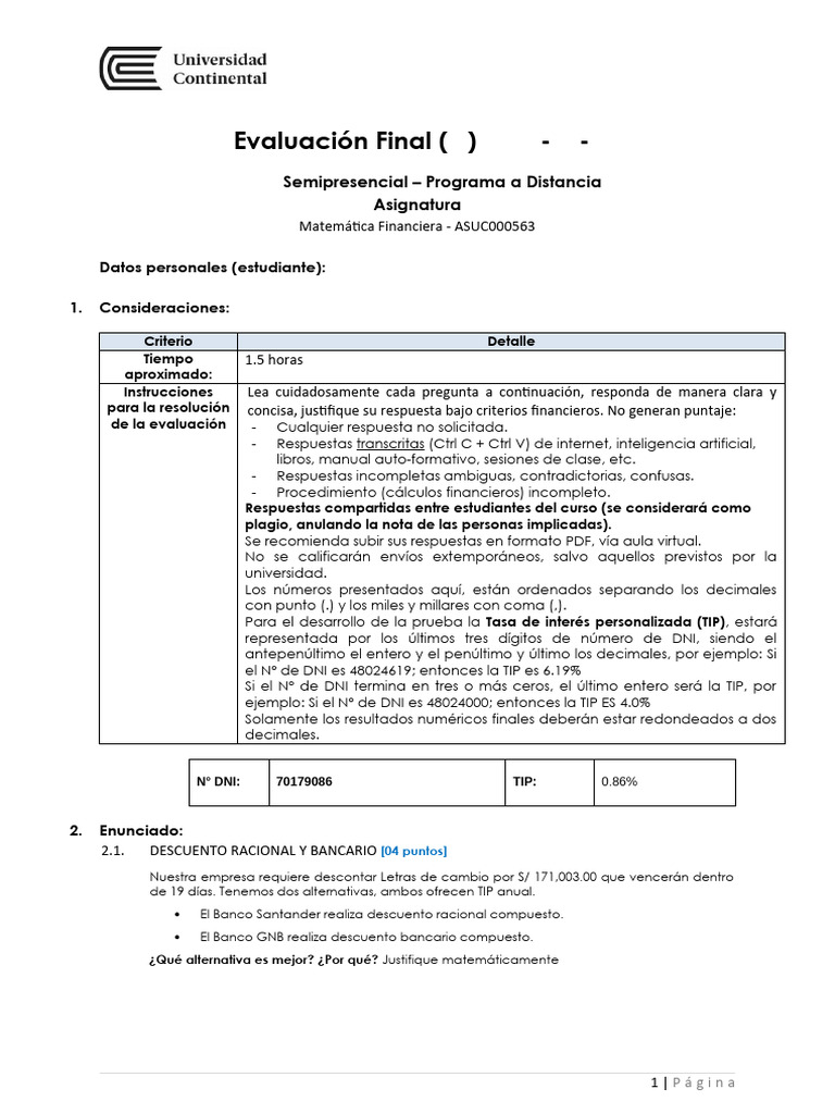 Mate Fi SET 2024 - Prueba - Desarrollo1 | PDF | Bancos | Dinero
