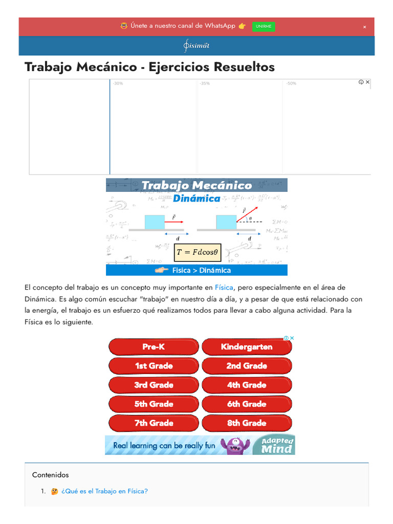 Trabajo Mecánico - Ejercicios Resueltos - Fisimat | PDF | Fricción | Fuerza