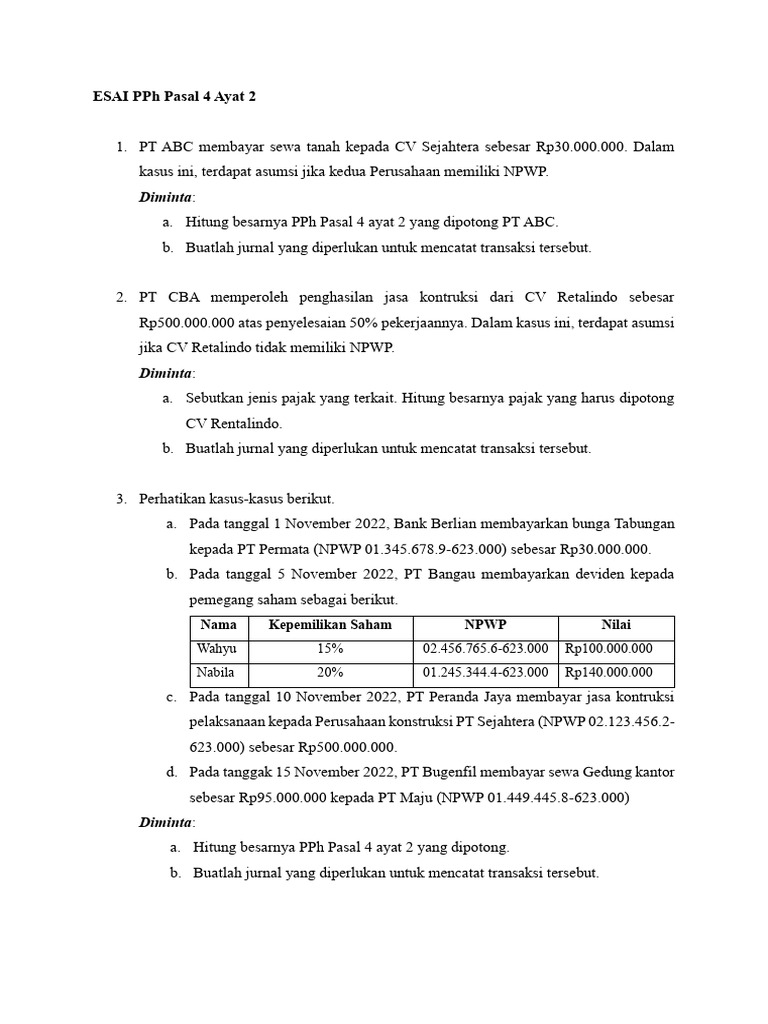 PPh Pasal 4 Ayat 2: Perhitungan dan Jurnal | PDF | Teknologi & Rekayasa