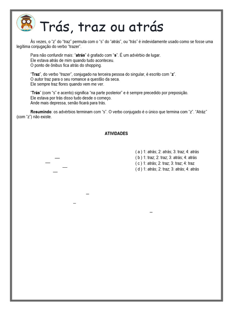 Ortografia: Traz, Trás e Atrás | PDF