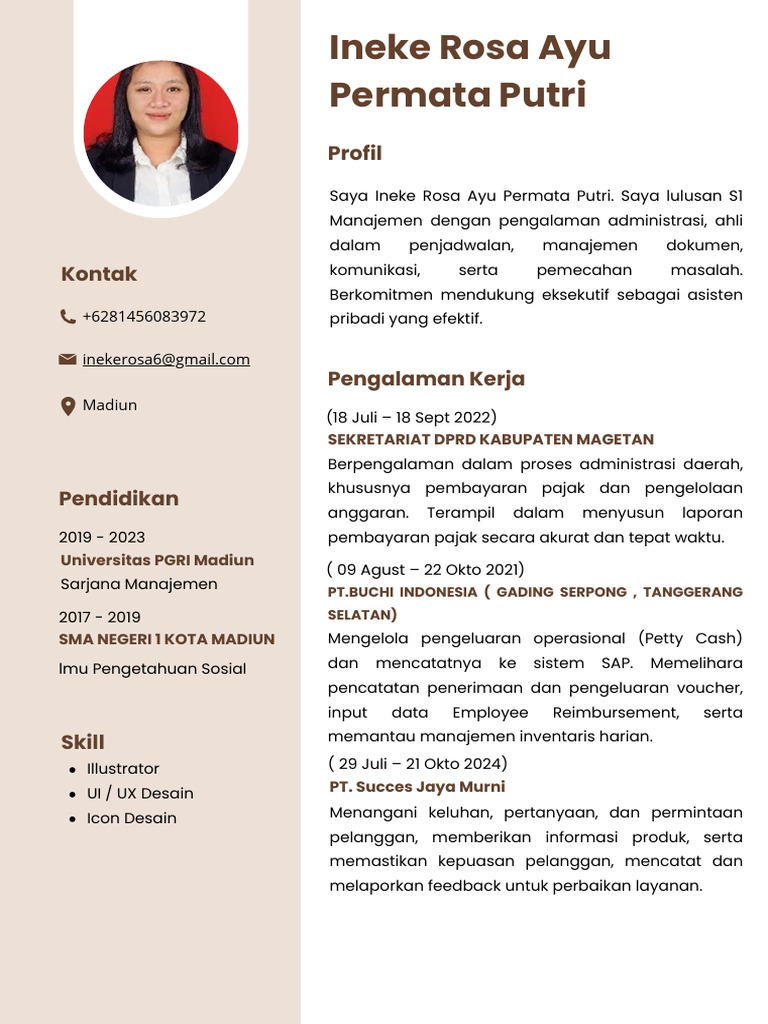 Krem Profesional Minimalis CV Resume Template | PDF | Bisnis