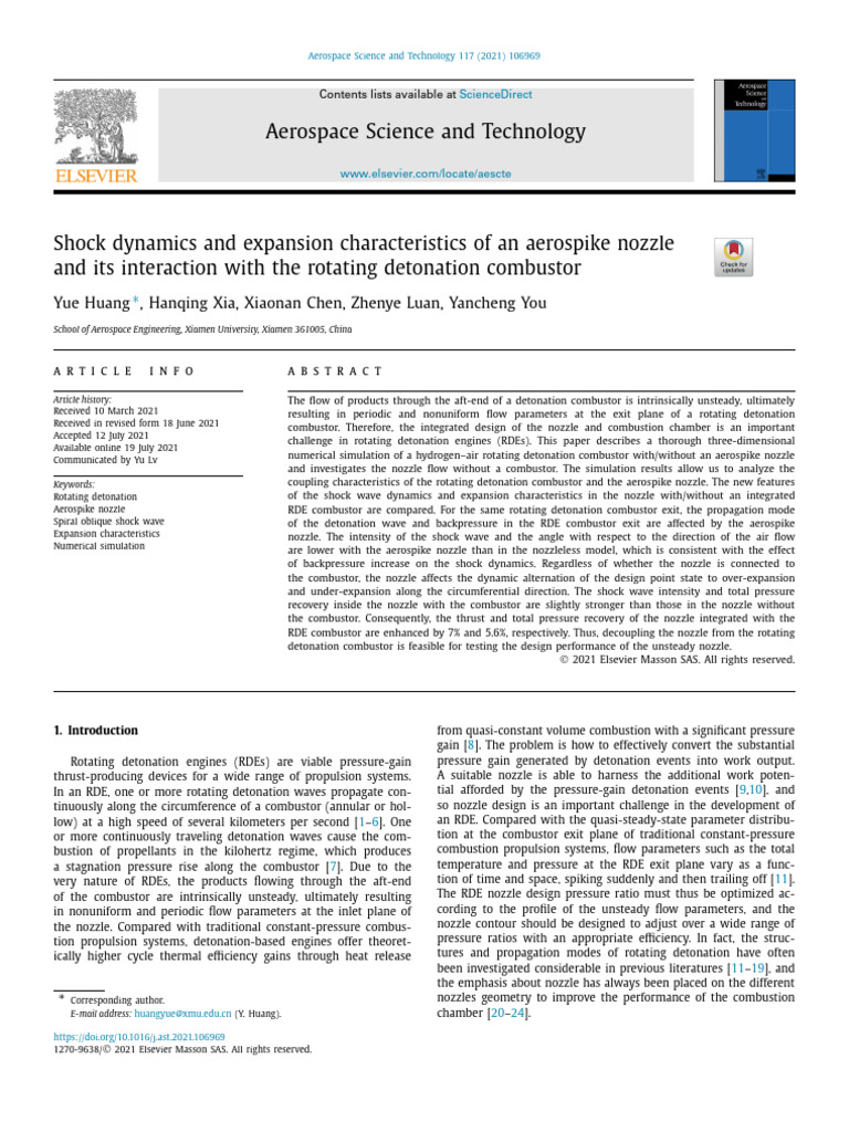 Shock Dynamics and Expansion Characteristics of An Aeros 2021 Aerospace ...