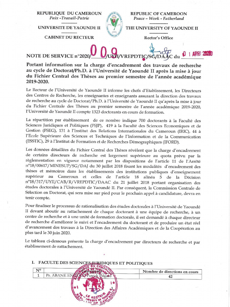 Note Service Charge Encadrement PH D FR | PDF