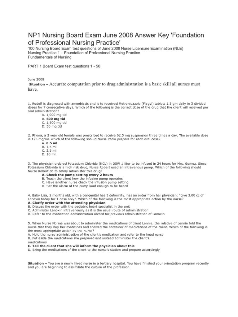 NP1 Nursing Board Exam June 2008 Answer Key | PDF | Nursing | Health Care