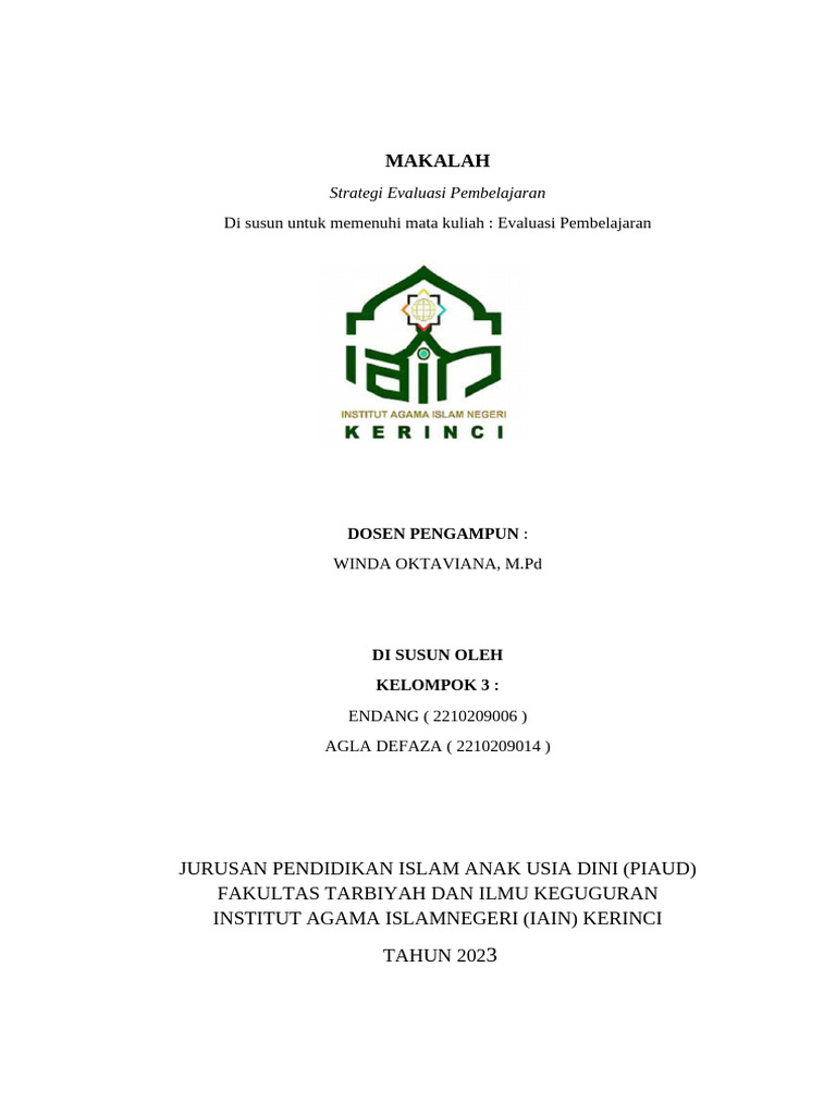 MAKALAH Evaluasi Pembelajaran | PDF