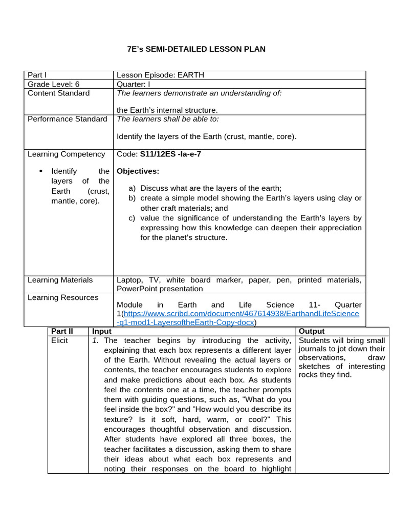 EARTH-7E-Lesson-Plan | PDF | Crust (Geology) | Earth