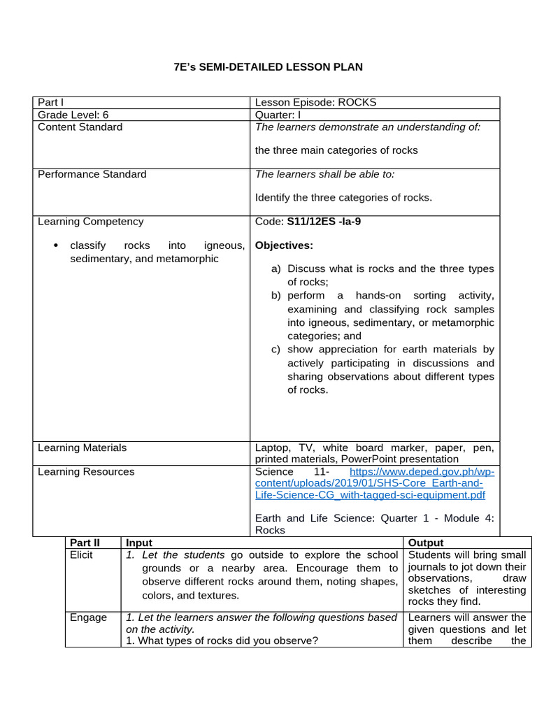 ROCKS-7E-Lesson-Plan | PDF | Rock (Geology) | Sedimentary Rock
