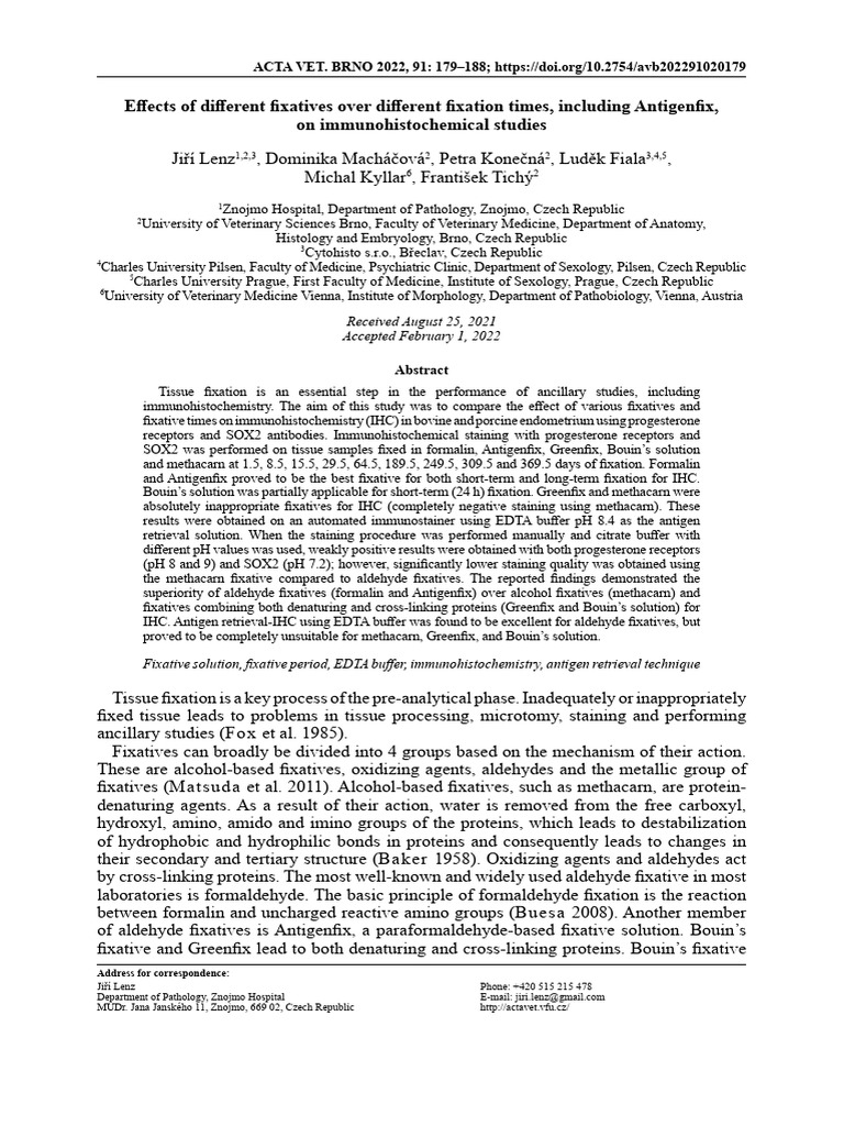 Effects of Different Fixatives Over Different Fixation Times, Including ...
