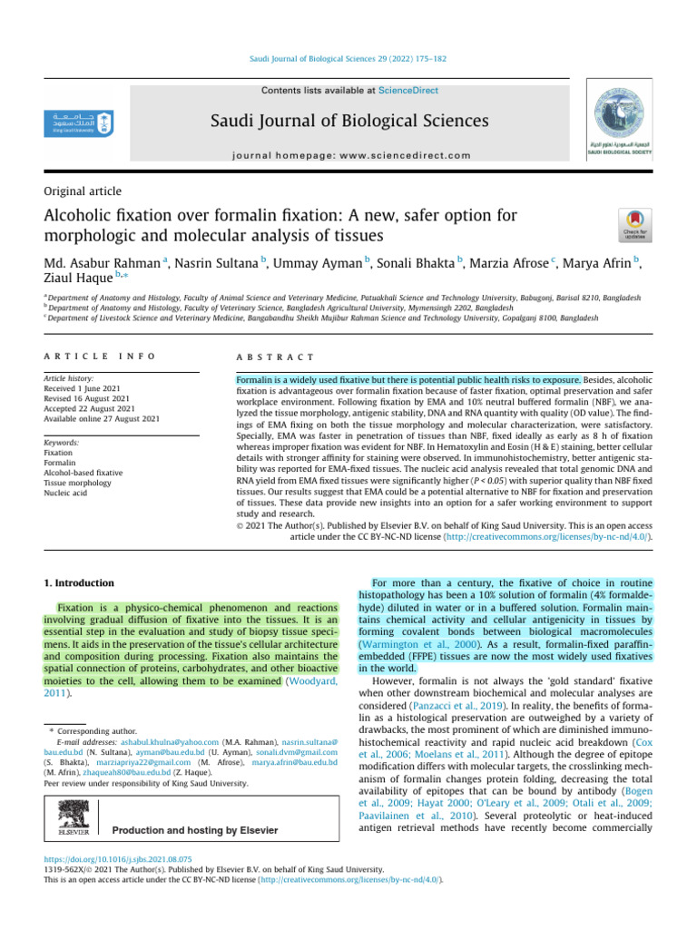 Alcoholic Fixation Over Formalin Fixation A New, Safer Option For | PDF ...