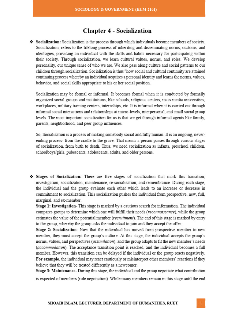 Chapter-4 - Socialization | PDF | Socialization | Social Psychology