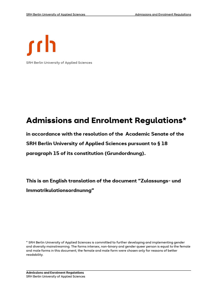 01 - SRH Berlin - Admission and Enrolment Regulations | PDF ...