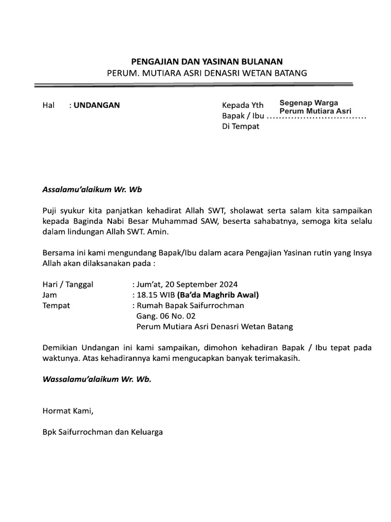 Undangan Yasinan Sept 2024 | PDF