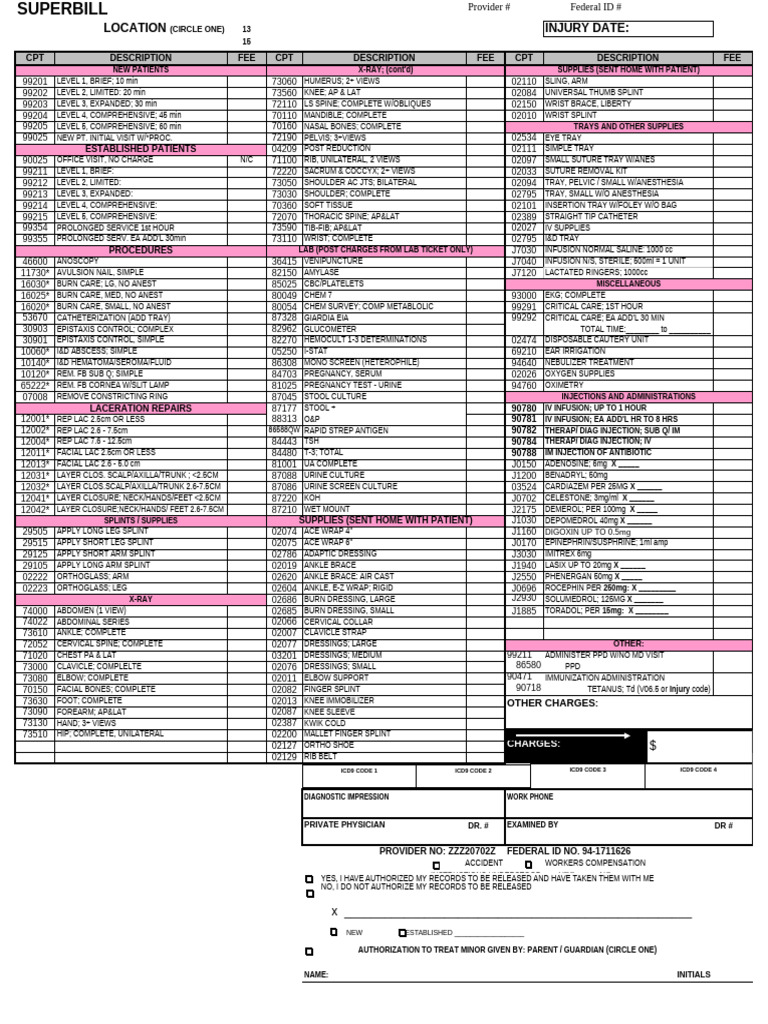 Superbill Template 08 | PDF | Pelvis | Musculoskeletal System