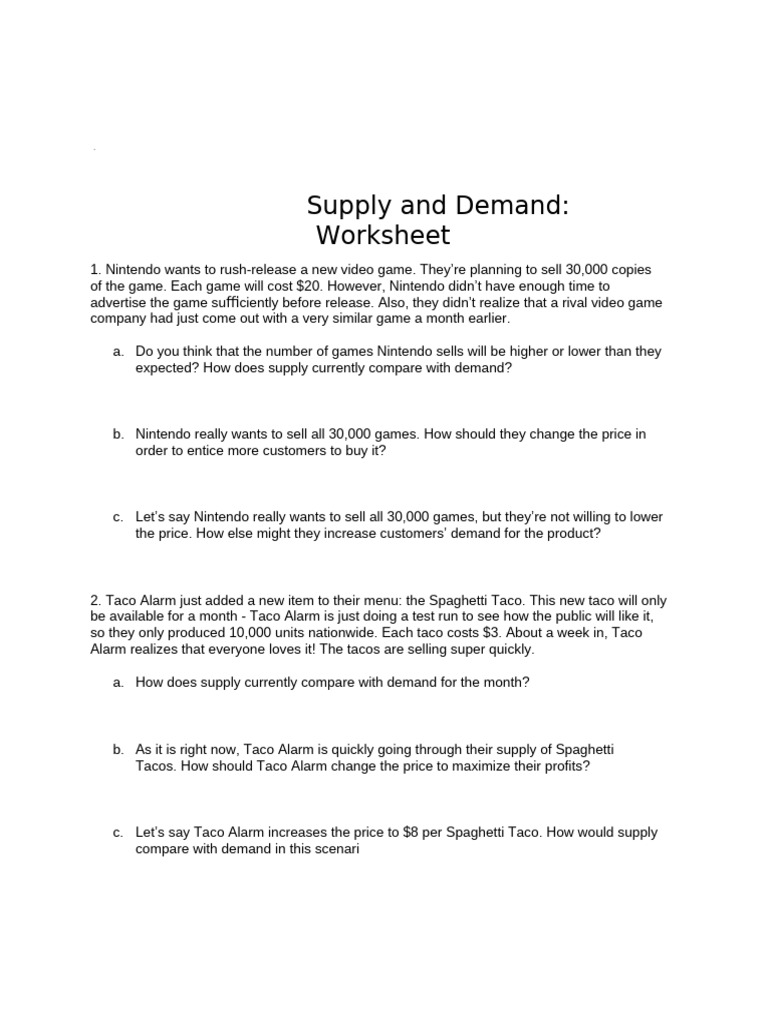 Supply and Demand - Worksheet | PDF