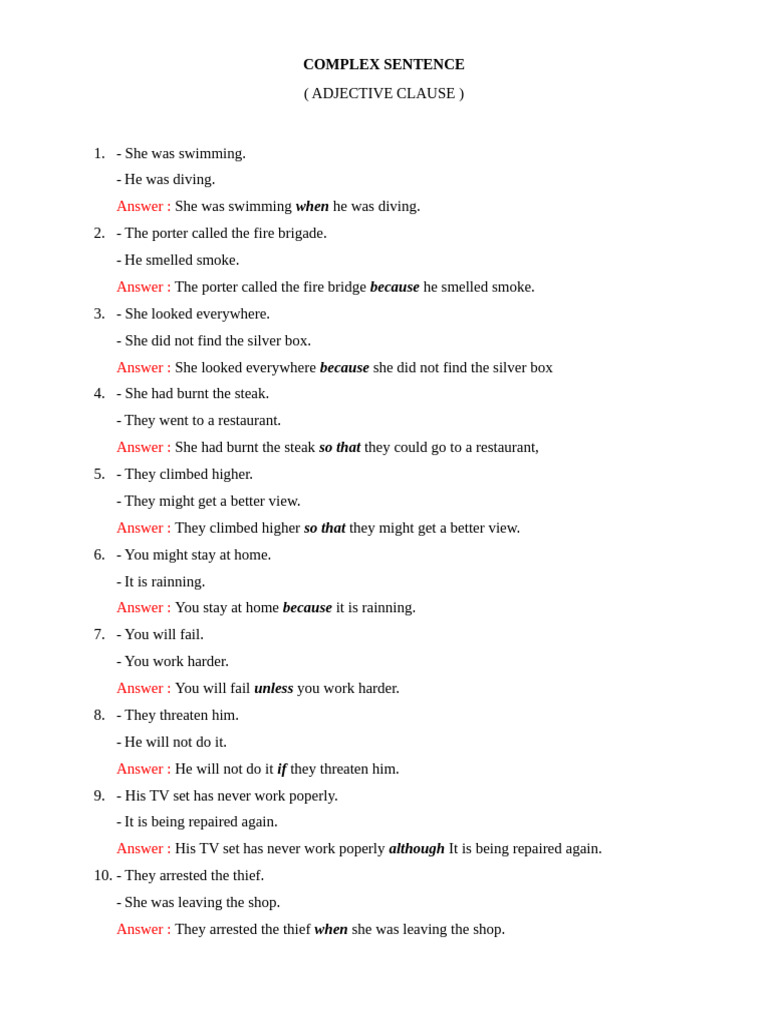 Complex Sentence - Adverbial Clause | PDF