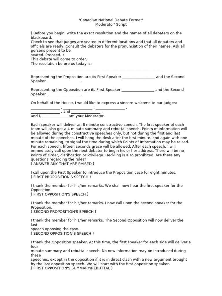 National Debate Format Script | PDF