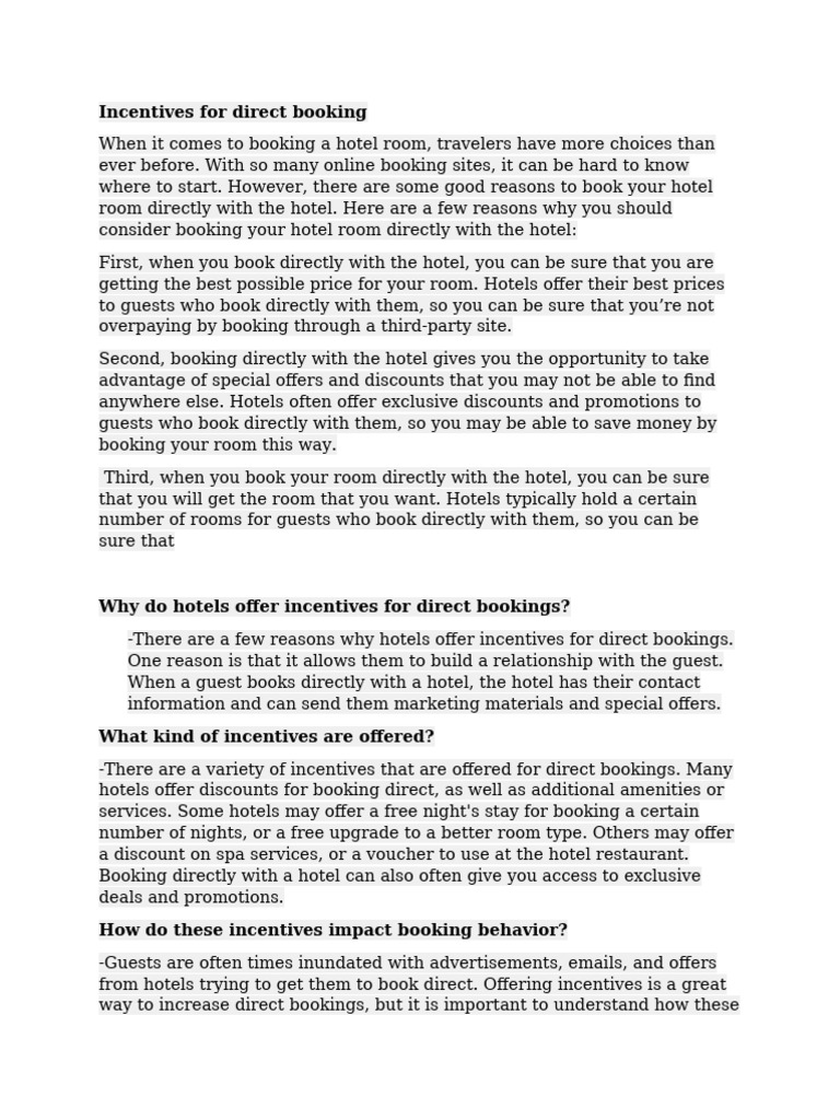 Incentives For Direct Booking | PDF | Hotel | Incentive